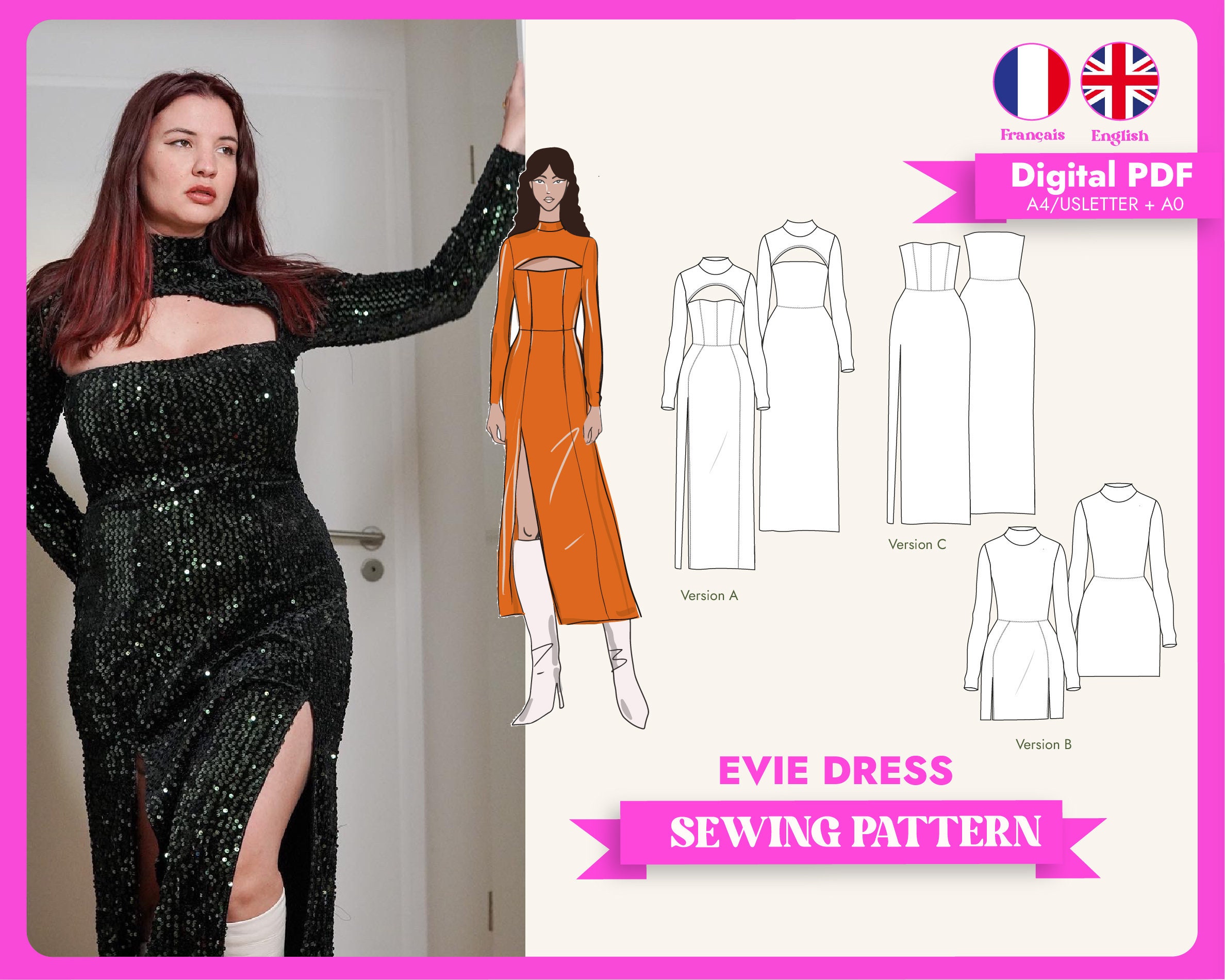 Cut Out Dress EVIE - Sewing Pattern - Digital Pdf A4-USLETTER+A0 ...