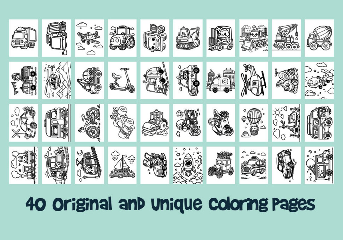 Vehicles 2+: Coloring Pages, 40 Simple and Fun Drawings to Color for ...