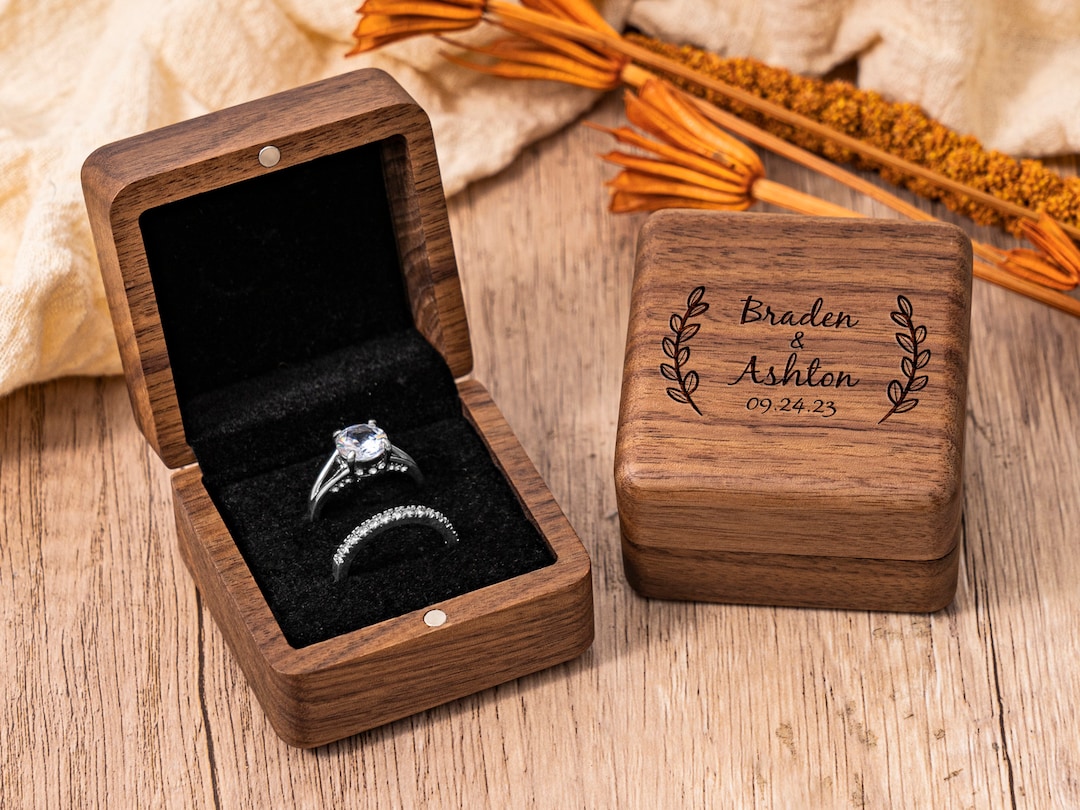 Personalized Wedding Ring Box, Custom Wood Ring Box, Engagement Ring ...