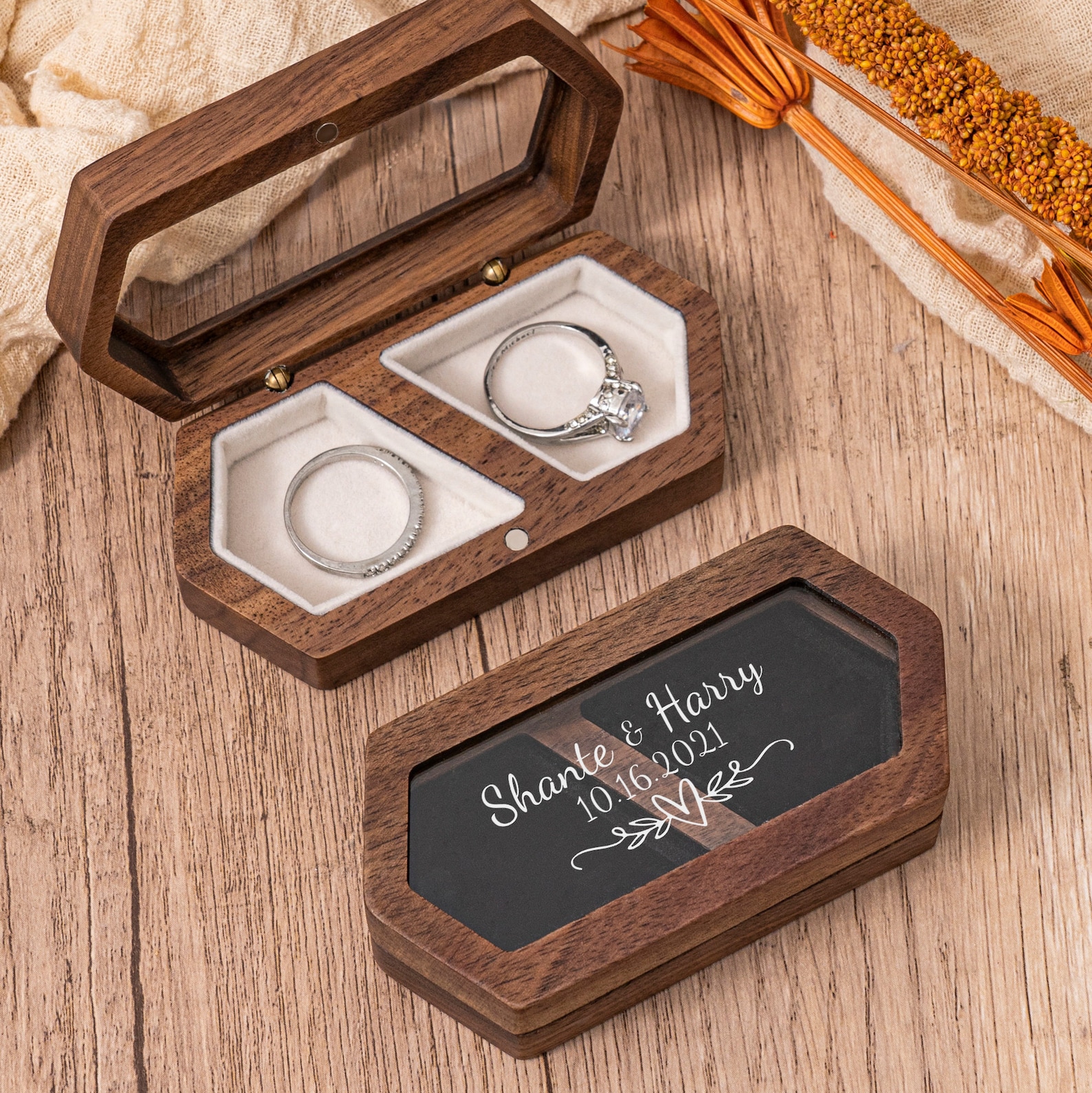 Personalized Wedding Ring Box,double Slot Wedding Ring Box,engagement ...