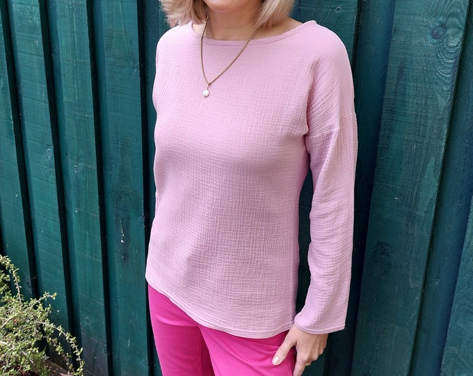 Weiße Musselin Frauen Bluse, 3/4 Ärmel Gaze Baumwolle Top, Lockere Bio ...