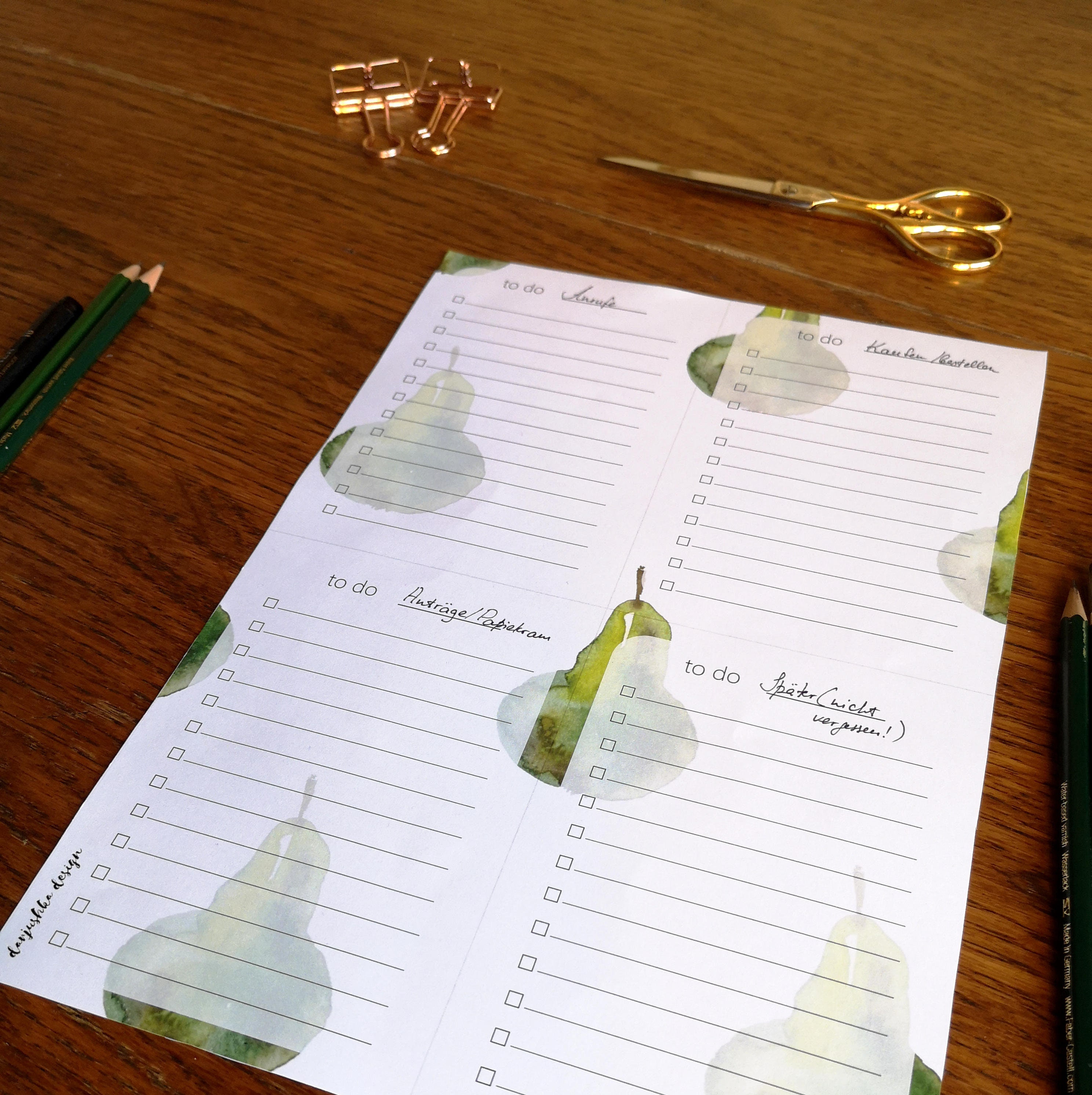 To Do List to Print With Watercolor Pears Download Task Block to Do ...