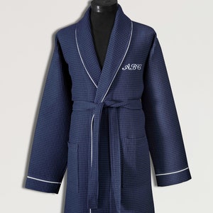 White Custom Waffle Robe Personalized Waffle Bathrobe Embroidered Robe ...