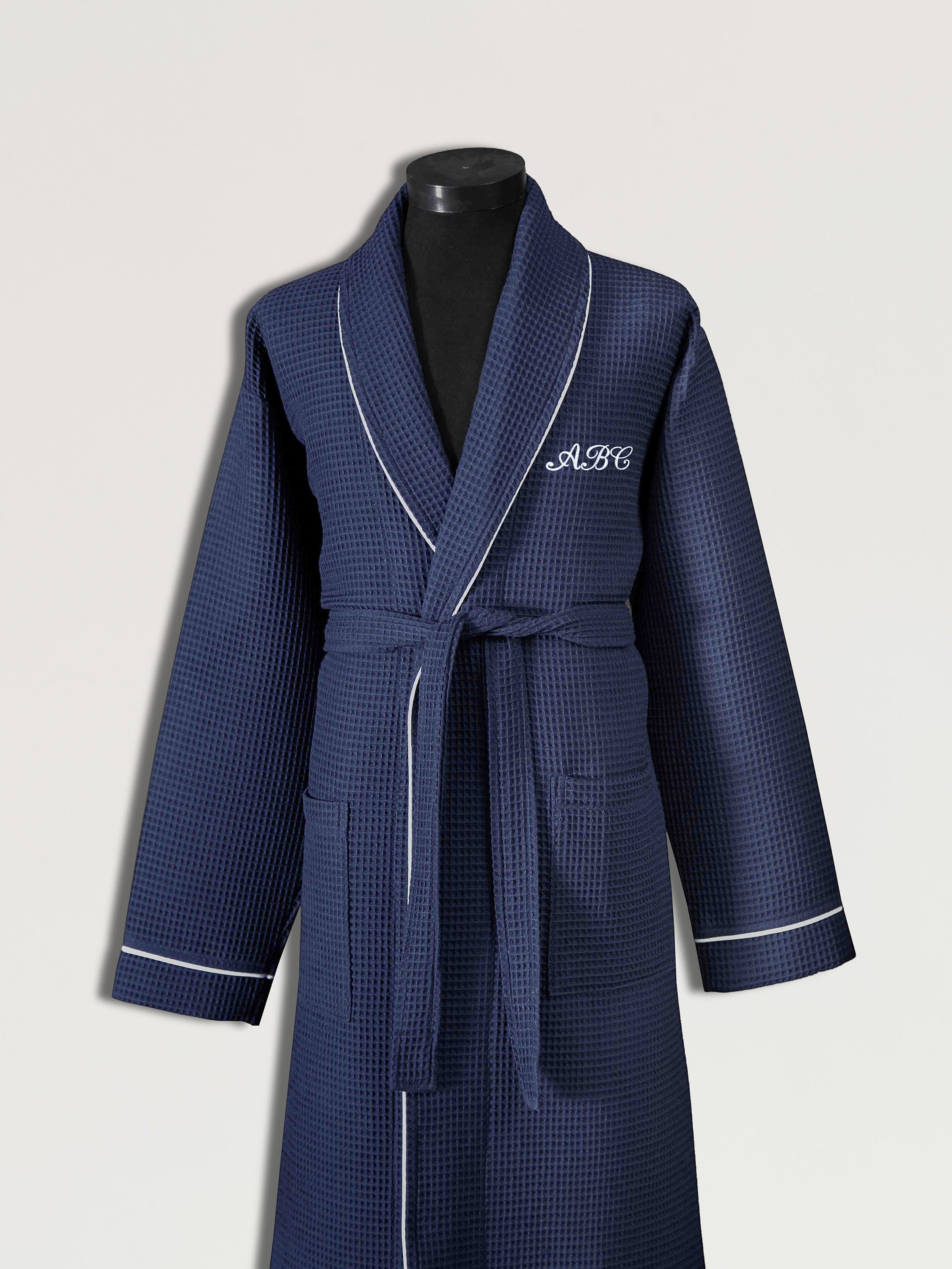 White Custom Waffle Robe Personalized Waffle Bathrobe Embroidered Robe ...