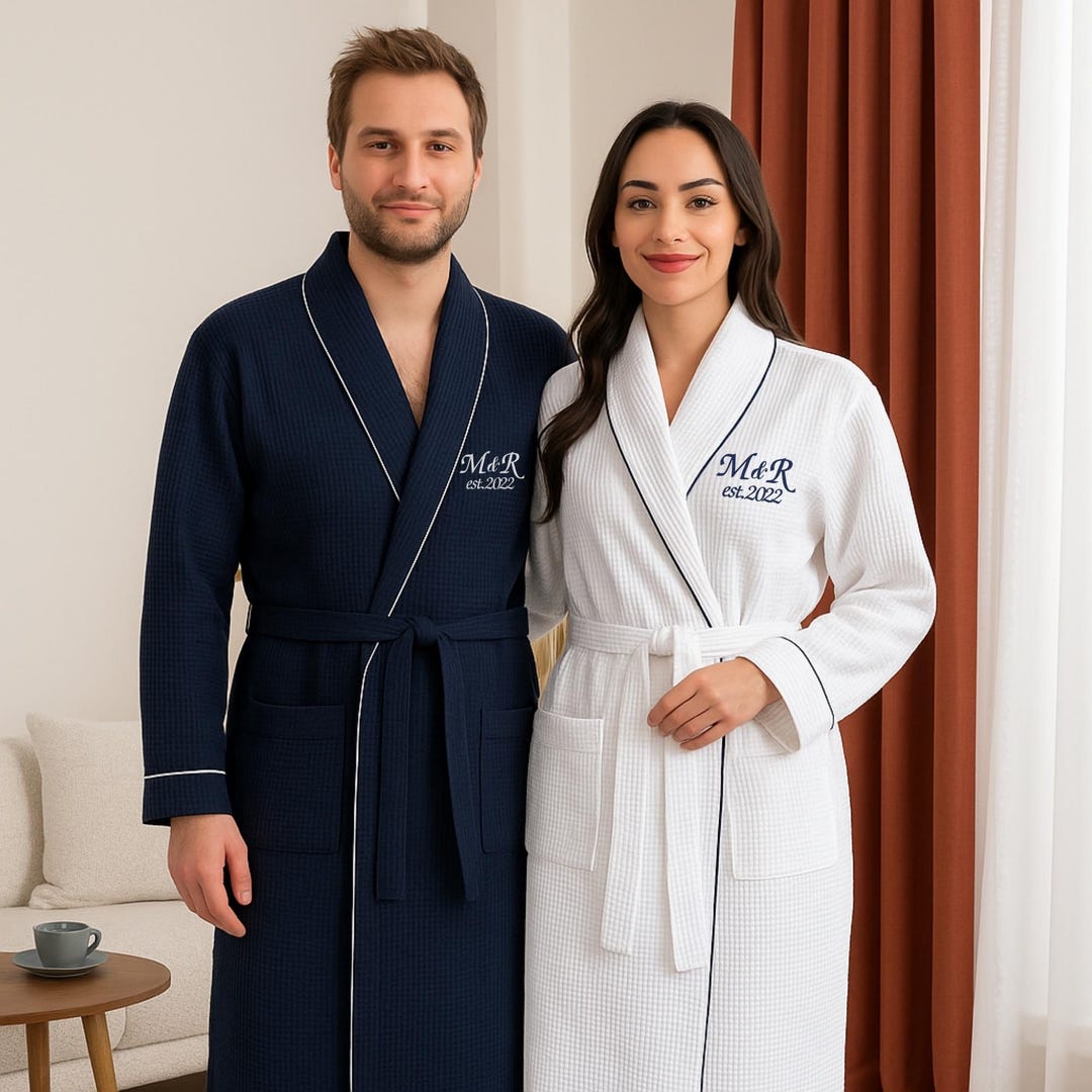 Year Anniversary Waffle Robe for Couples, Matching Couple Robe, Custom ...