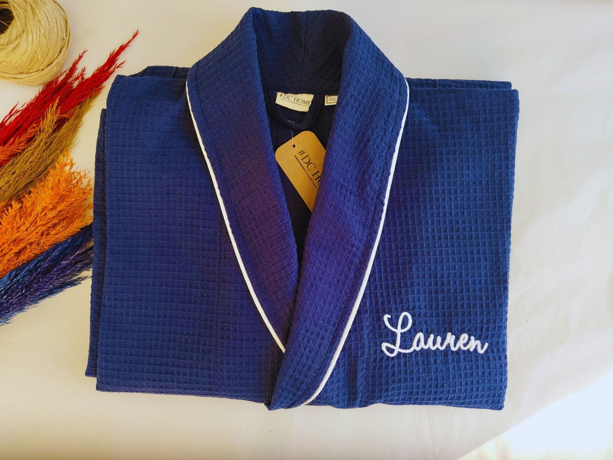 Navy Blue Personalized Robe With Name Waffle Unisex Bathrobe ...