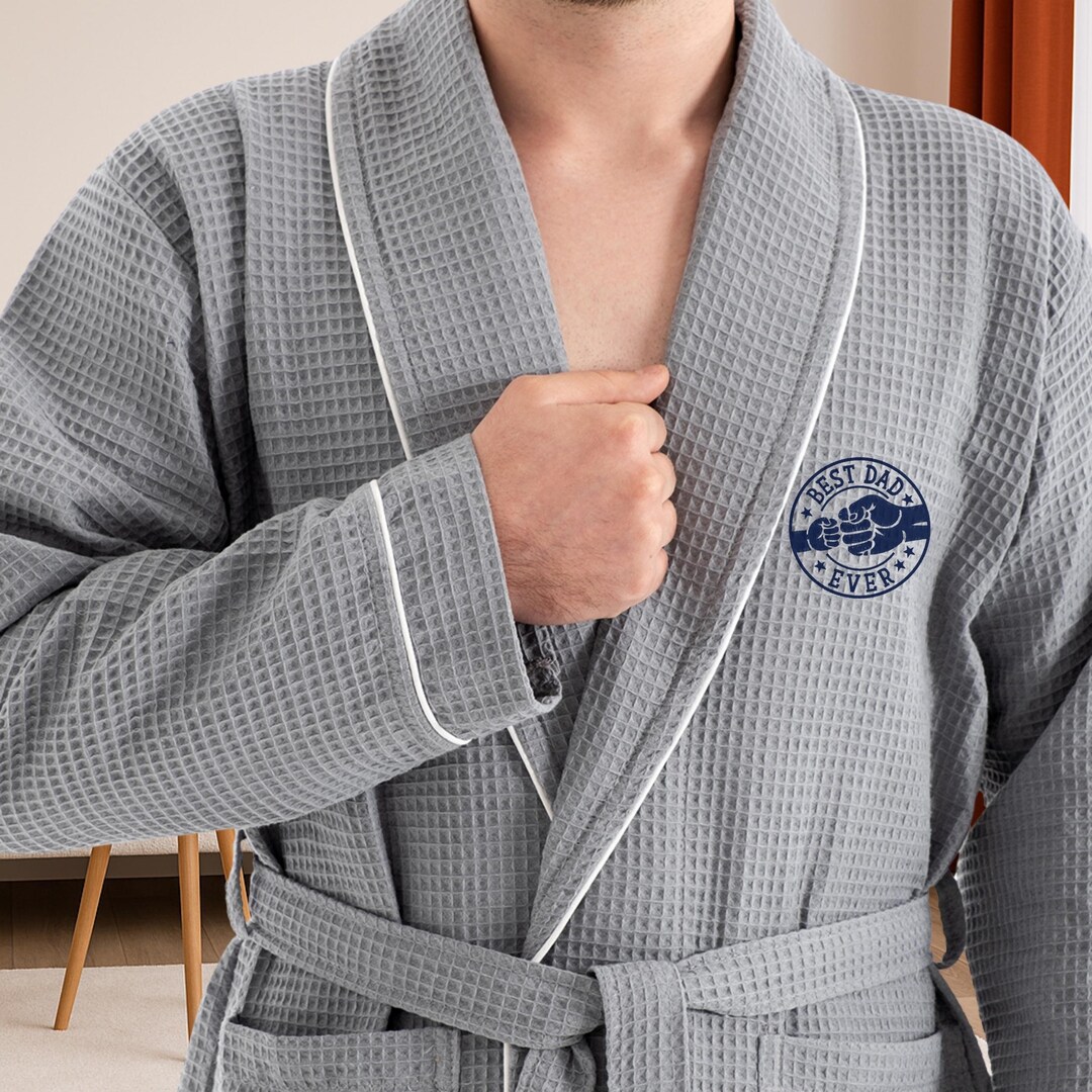 Best Dad Ever Gray Waffle Robe for Dad, Dad of the Year Monogram ...
