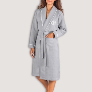 White Custom Waffle Robe Personalized Waffle Bathrobe Embroidered Robe ...