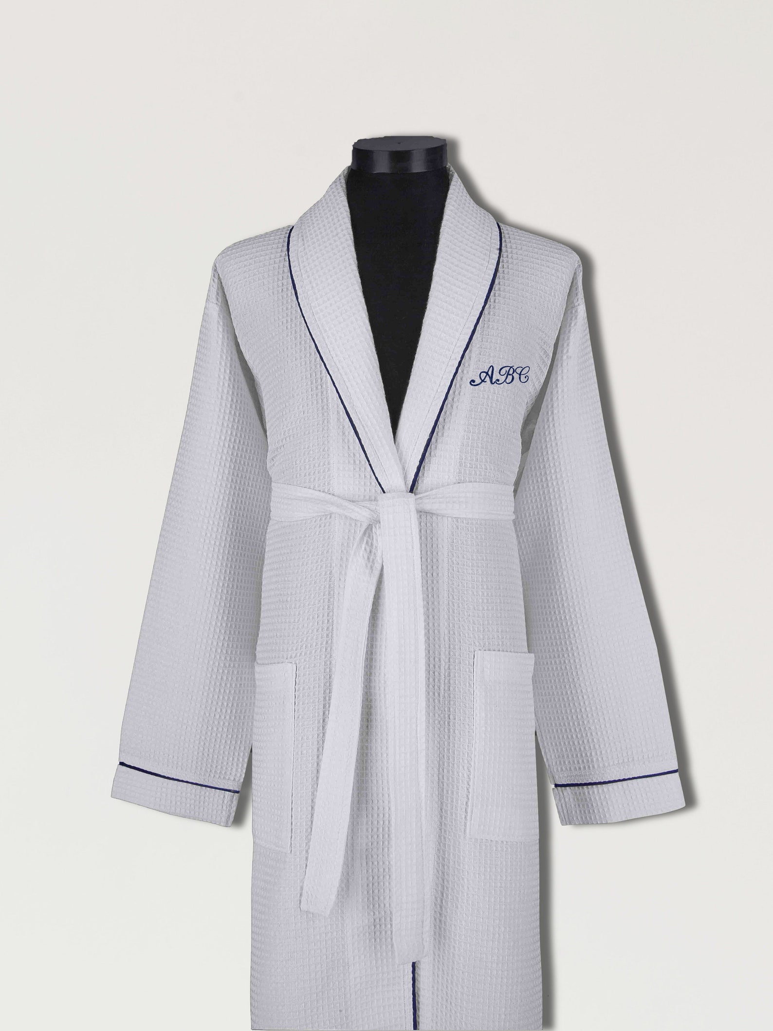 White Custom Waffle Robe Personalized Waffle Bathrobe Embroidered Robe ...