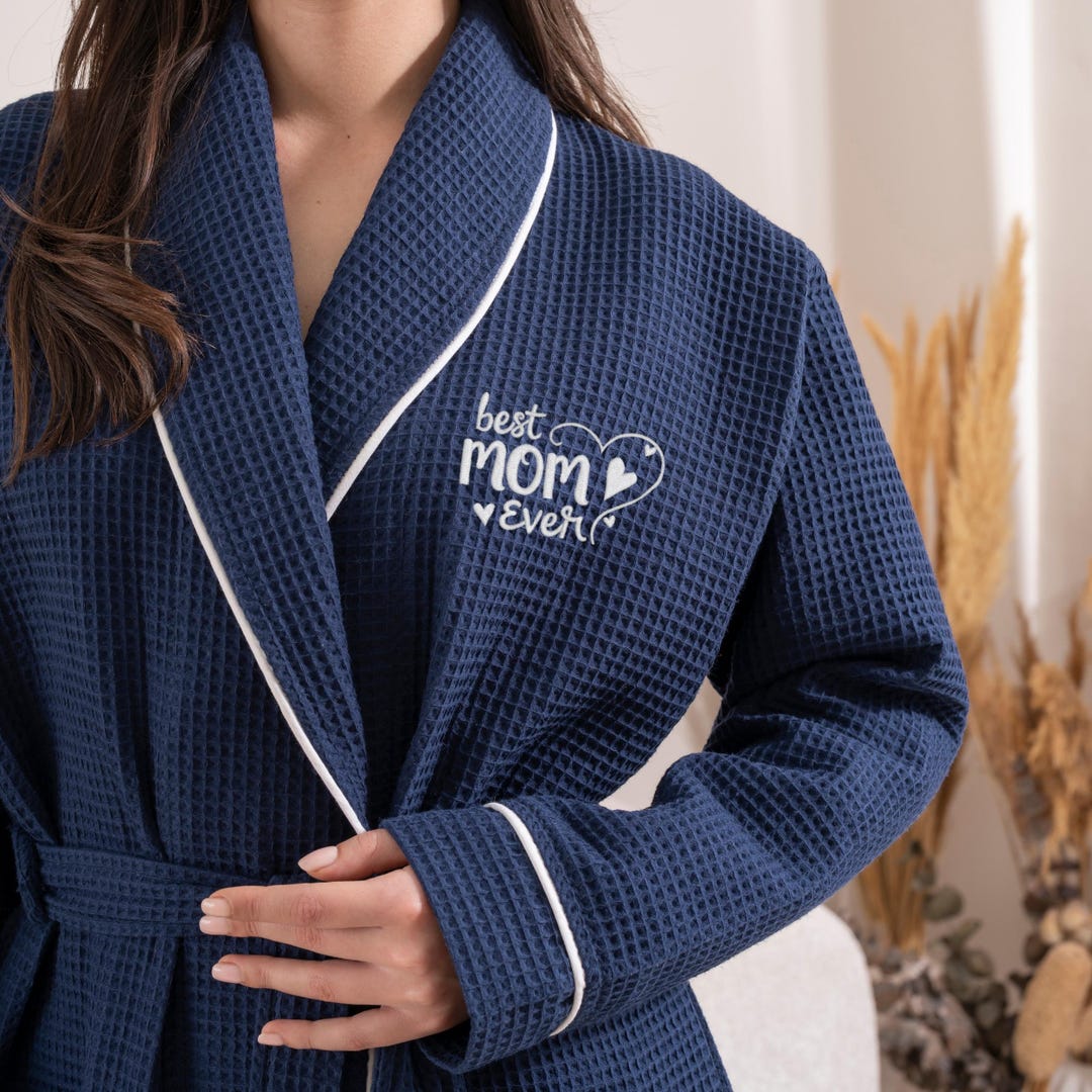 Best Mom Ever Monogrammed Navy Waffle Robe, Personalized Dressing Gown ...
