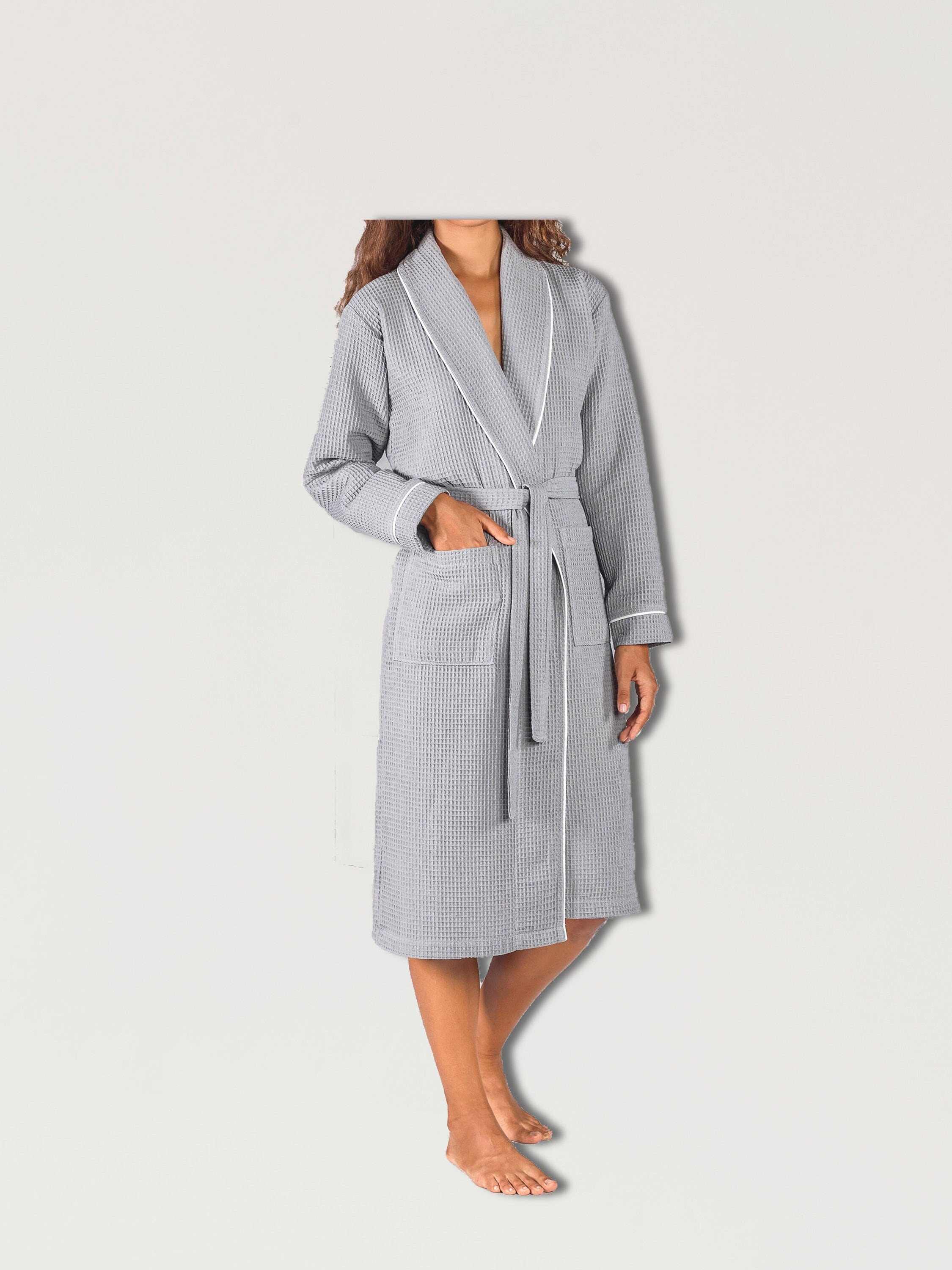 Personalized Gray Waffle Robe Unisex Cotton Bathrobe Lightweight ...