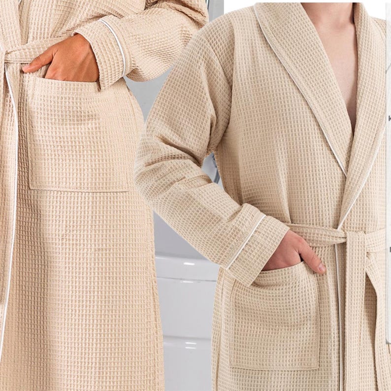 Personalized Beige Waffle Robe for Men, Monogrammed Mens Robe, Waffle ...