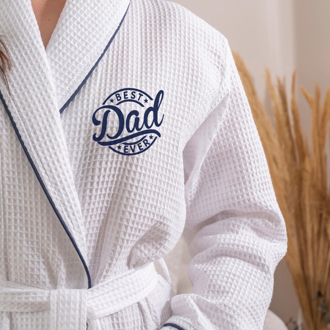 Best Dad Ever White Waffle Robe With Navy Piping, Monogrammed Dressing ...