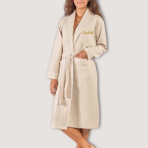 White Custom Waffle Robe Personalized Waffle Bathrobe Embroidered Robe ...