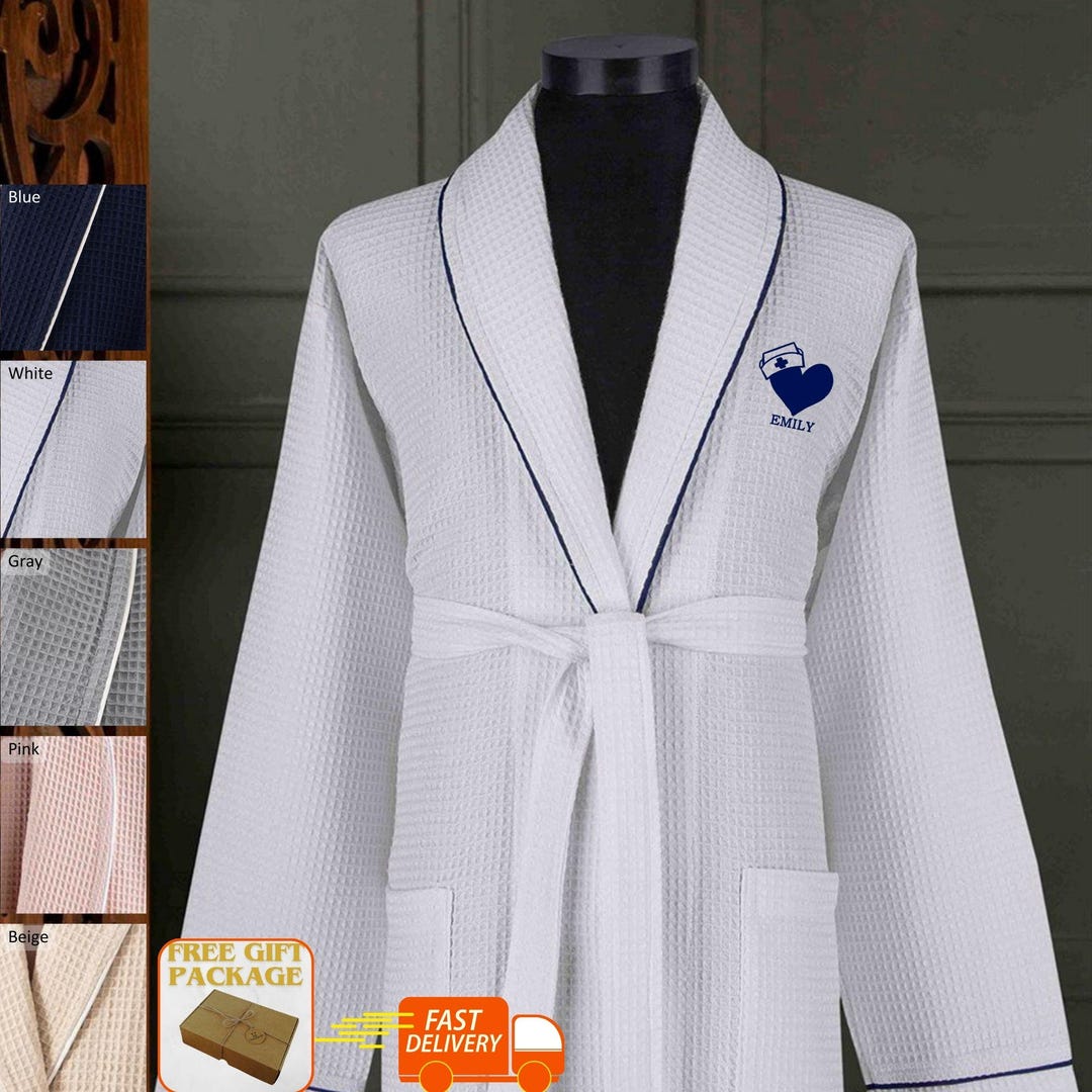 Personalized Nurse Robe: Waffle Dressing Gown With Heart Monogram for ...