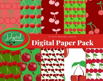 Cherry Digital Paper | Etsy