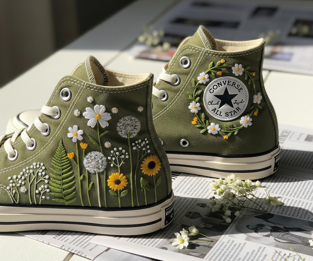 Daisy Embroidered Converse: Sunflower & Dandelion Floral Sneakers - Etsy
