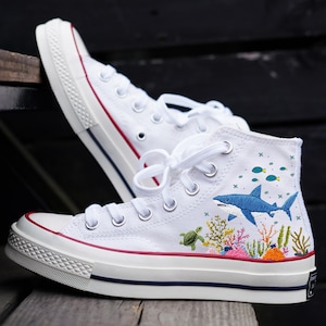 Shark Embroidered Converse High Tops: Custom Ocean Sneakers - Etsy