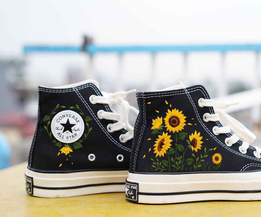 Sunflower Embroidered Converse: Custom Floral Chuck Taylor Sneakers ...