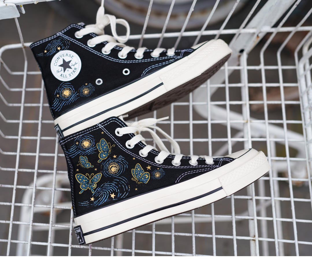 Embroidered Butterfly Converse High Tops – Starry Night Inspired Chuck ...