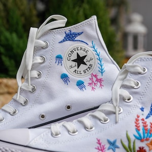 Stingray Embroidered Converse High Tops: Custom Ocean Sneakers - Etsy