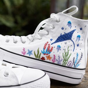 Stingray Embroidered Converse High Tops: Custom Ocean Sneakers - Etsy