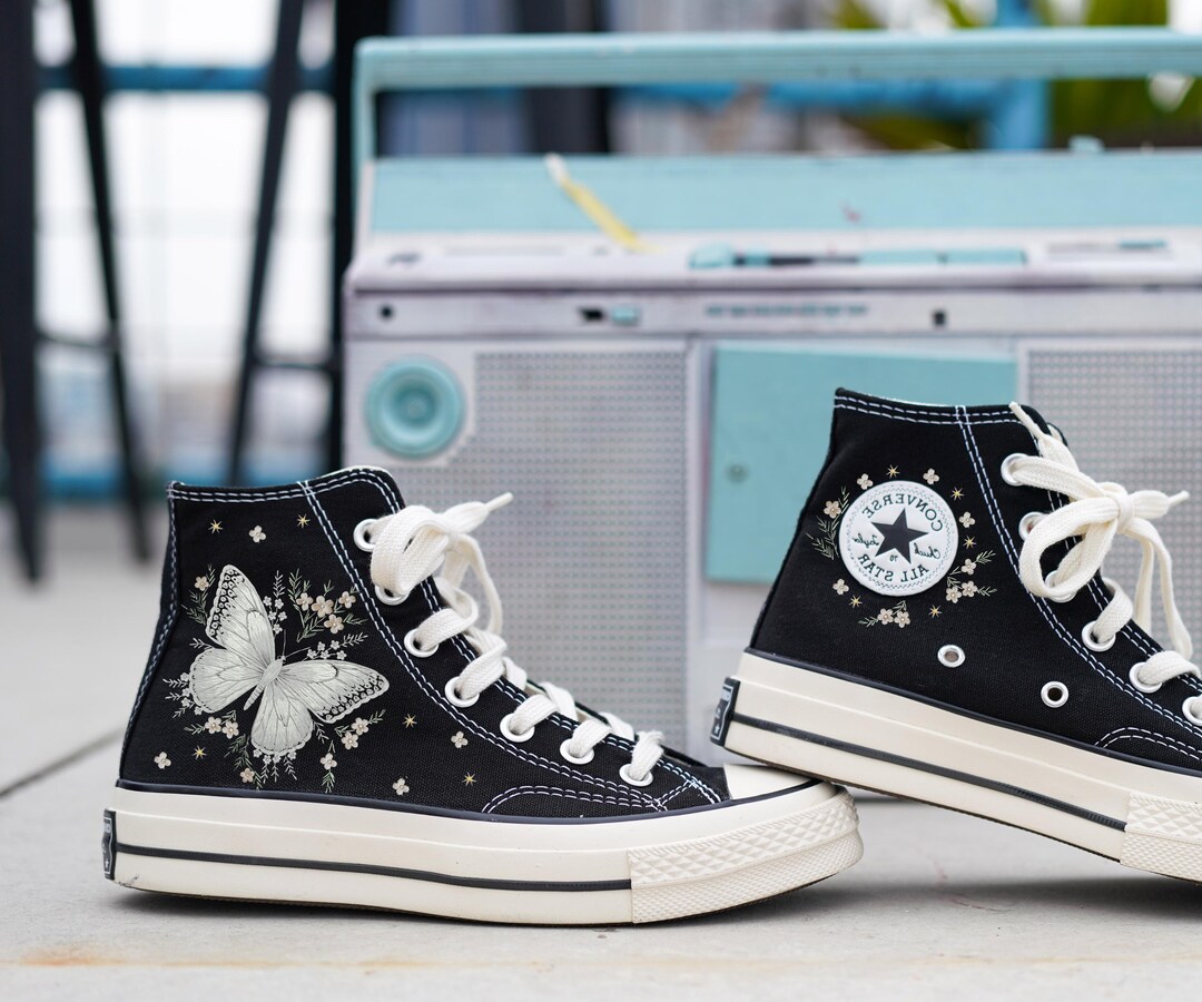Embroidered Butterfly Converse, Custom Floral Chuck Taylor Sneakers - Etsy