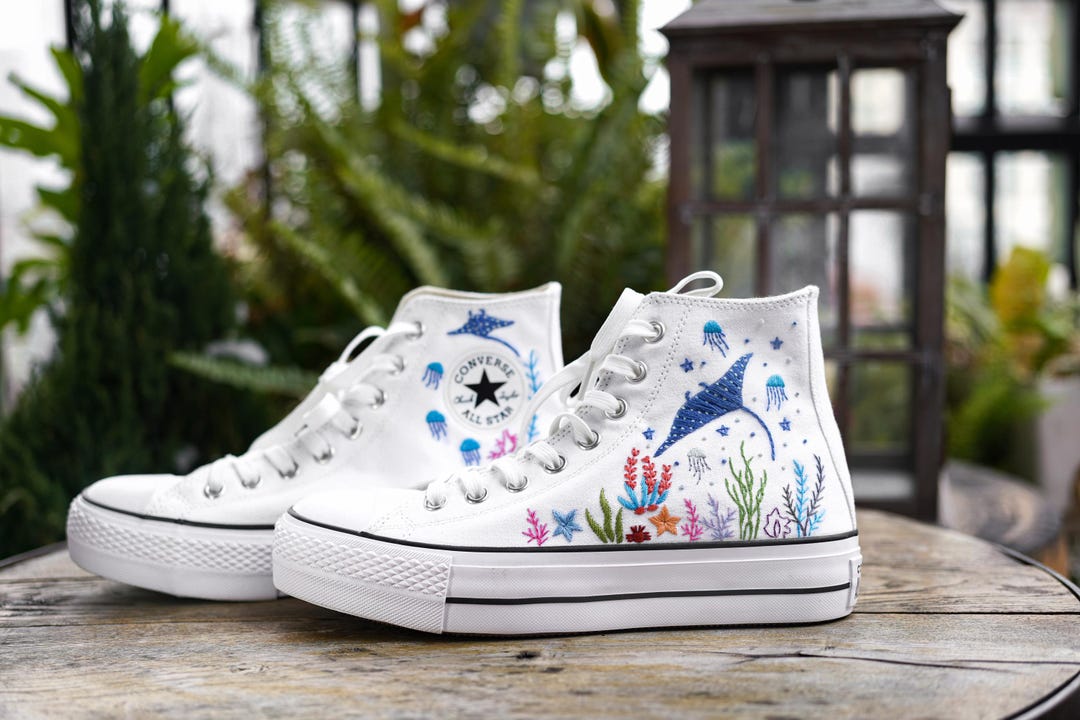 Stingray Embroidered Converse High Tops: Custom Ocean Sneakers - Etsy