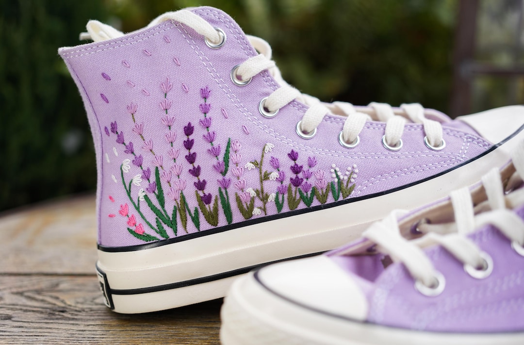 Custom Embroidered Converse: Lavender Floral Chuck Taylor Sneakers - Etsy