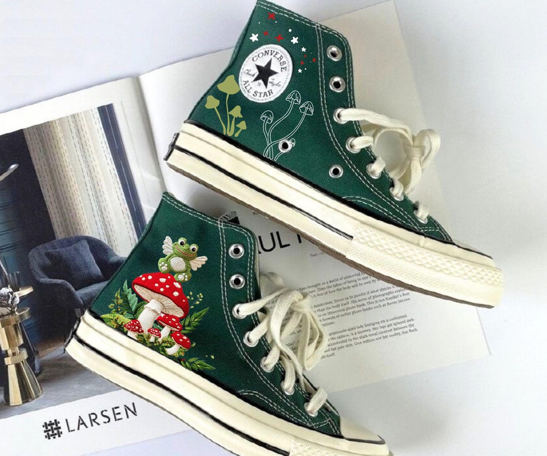 Custom Embroidered Mushroom Converse, Custom Frog Shoes, Converse ...
