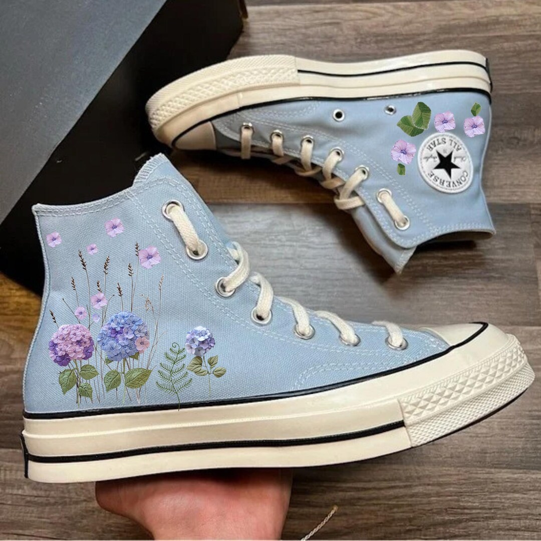 Custom Hydrangeas Embroidered Shoes, Embroidered Converse, Custom Gift ...