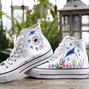 Stingray Embroidered Converse High Tops: Custom Ocean Sneakers - Etsy