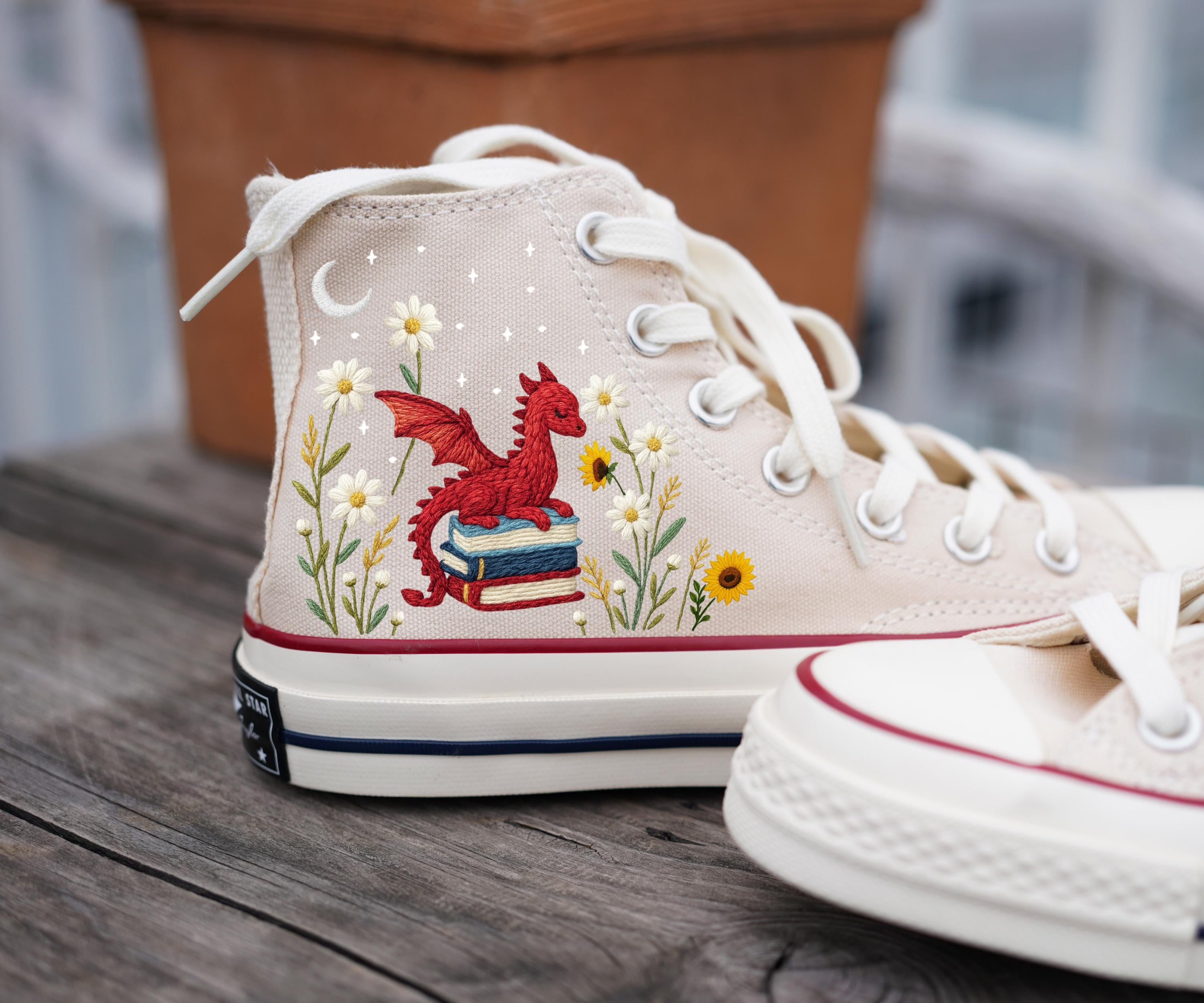 Custom Dragon Embroidered Converse: Book Lover Sneakers - Etsy