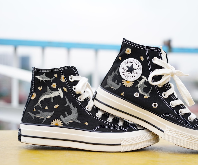 Embroidered Hammerhead Shark Converse: Custom Daisy Shoes - Etsy