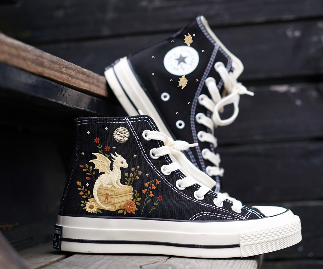 Embroidered Book Dragon Converse: Custom Chuck Taylor Sneakers - Etsy