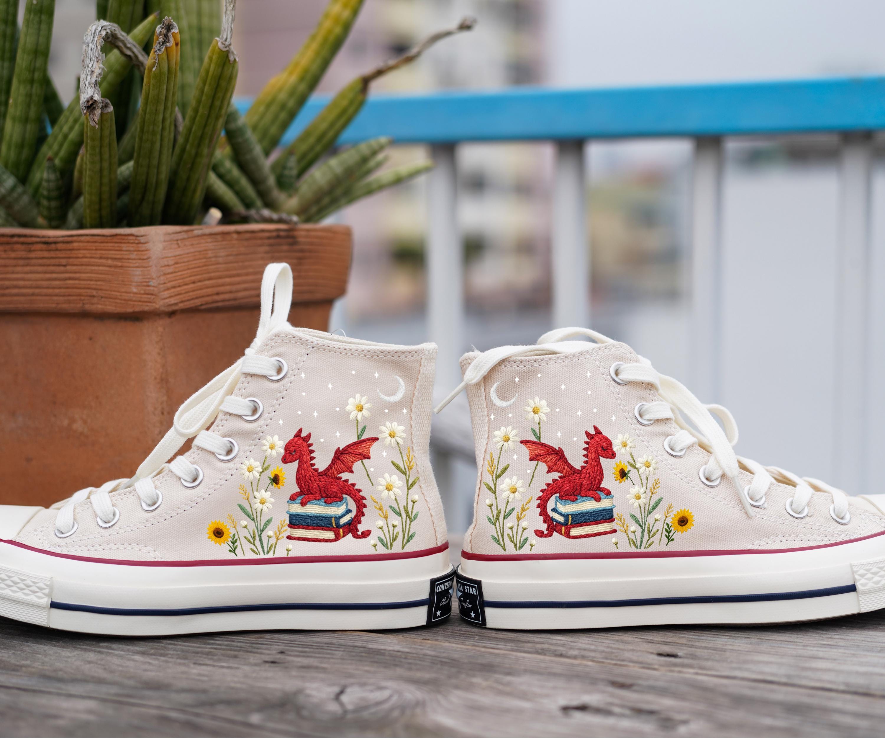 Custom Dragon Embroidered Converse: Book Lover Sneakers - Etsy