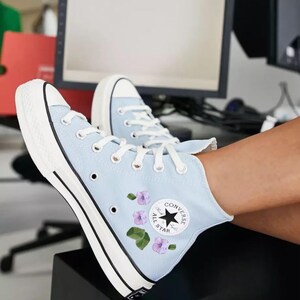 Custom Hydrangeas Embroidered Shoes, Embroidered Converse, Custom Gift ...