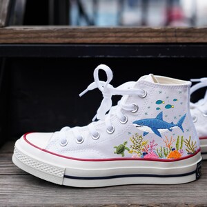 Shark Embroidered Converse High Tops: Custom Ocean Sneakers - Etsy