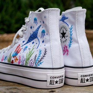 Stingray Embroidered Converse High Tops: Custom Ocean Sneakers - Etsy
