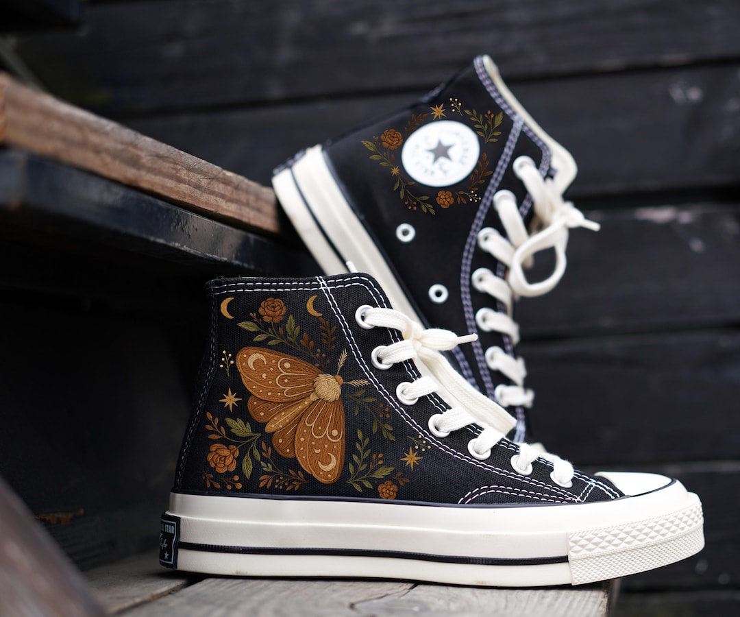 Hand-stitched Moth Embroidered Converse High Tops: Vintage Style - Etsy