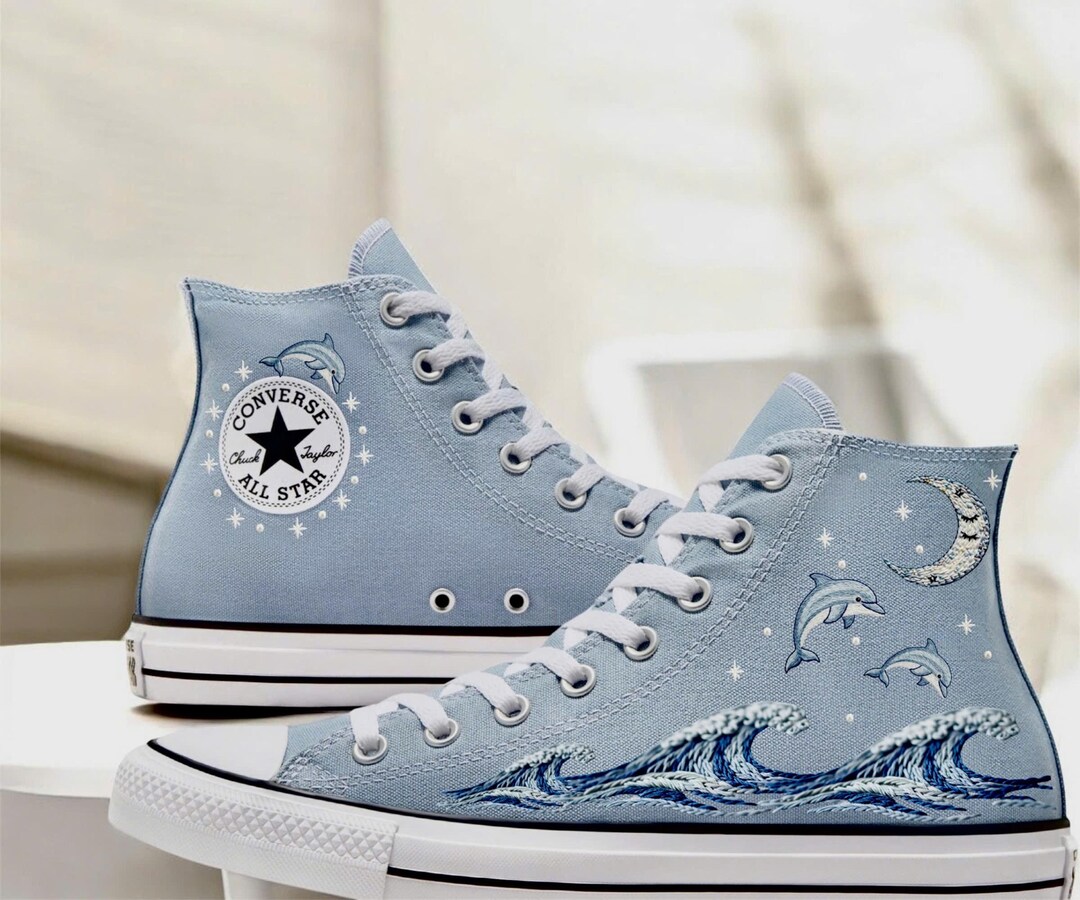 Dolphin Embroidered Converse, Ocean Embroidery, Custom Dolphin Converse ...