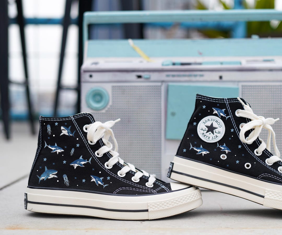 Embroidered Shark Converse: Custom Ocean Sneakers - Etsy