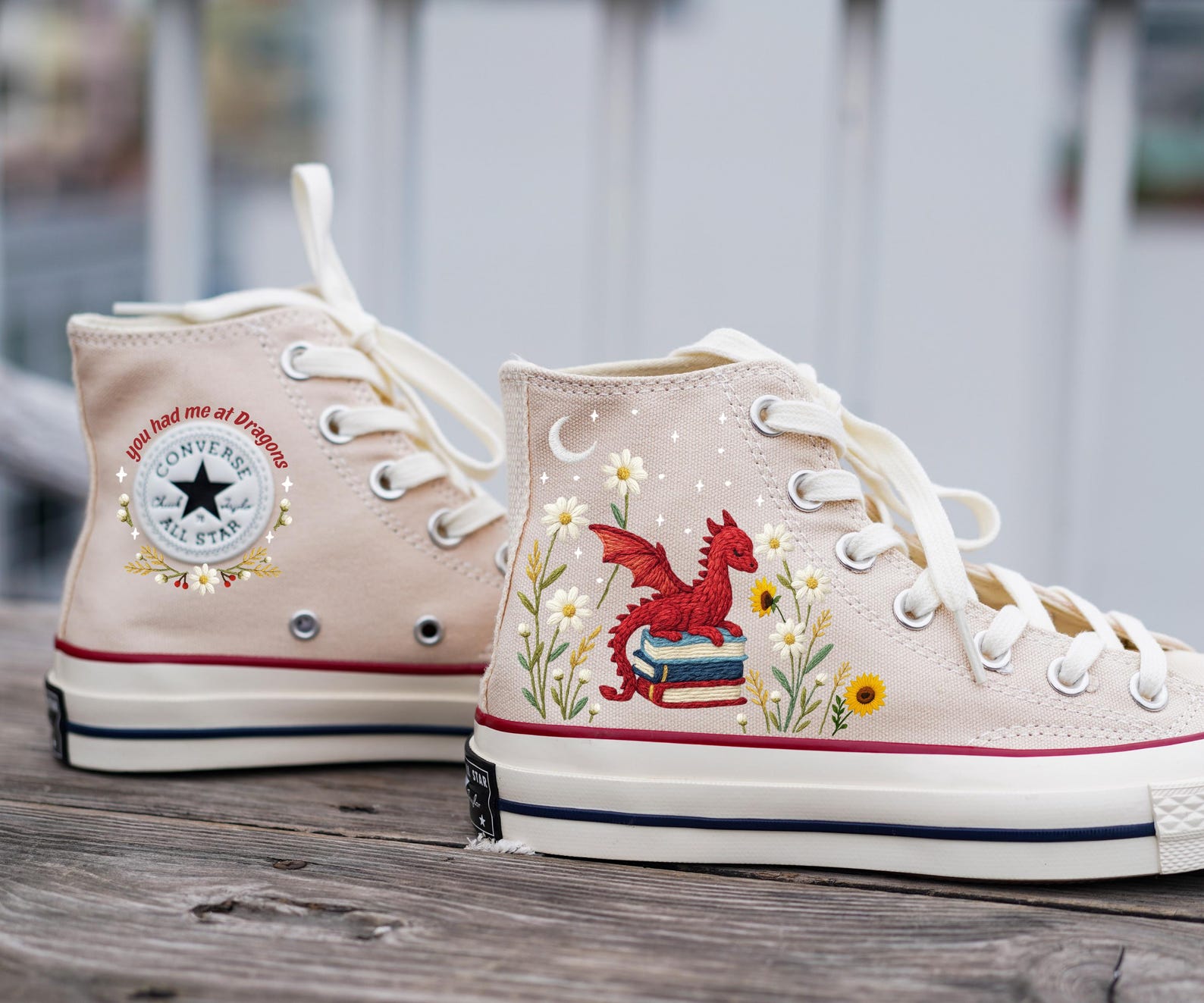 Custom Dragon Embroidered Converse: Book Lover Sneakers - Etsy