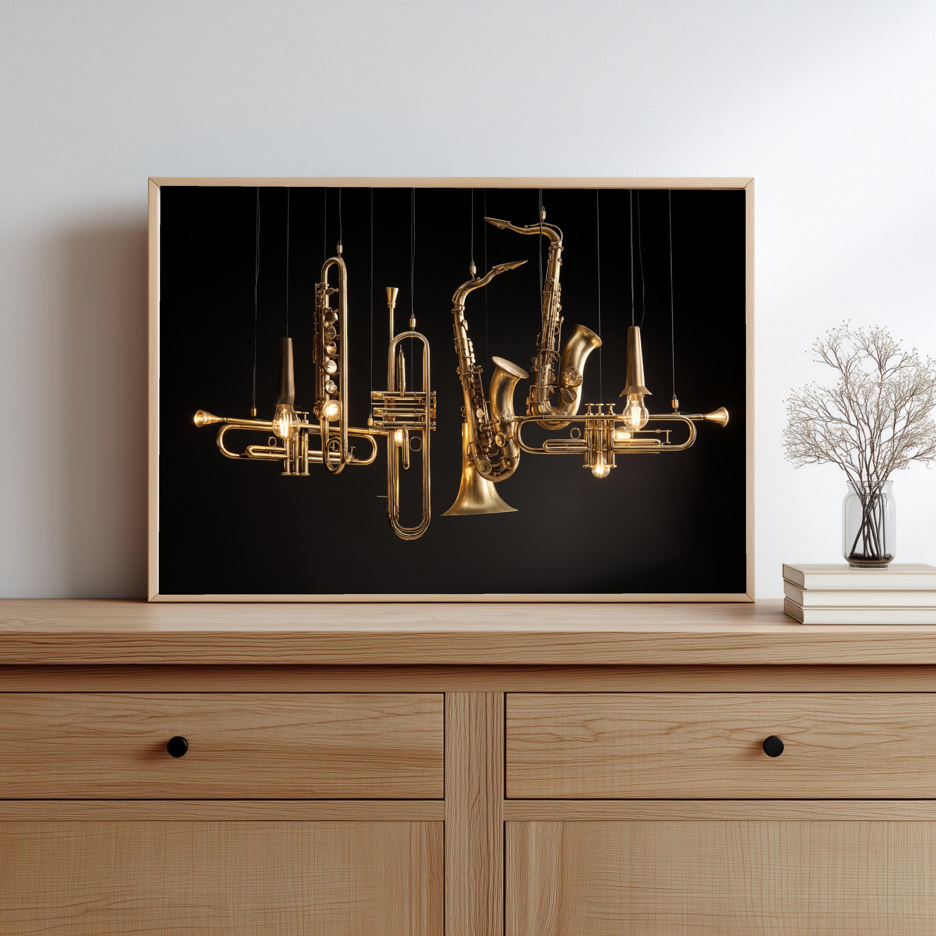 Brass Musical Instruments Canvas Wall Art, Vintage Jazz Saxophone and ...