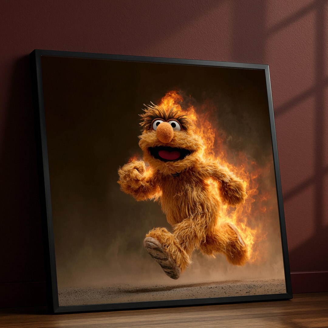 Fiery Furry Creature Canvas Wall Art, Energetic Running Character ...