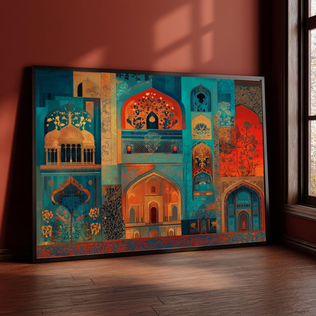 Vibrant Islamic Architecture Canvas, Ornate Floral Arches Wall Art ...