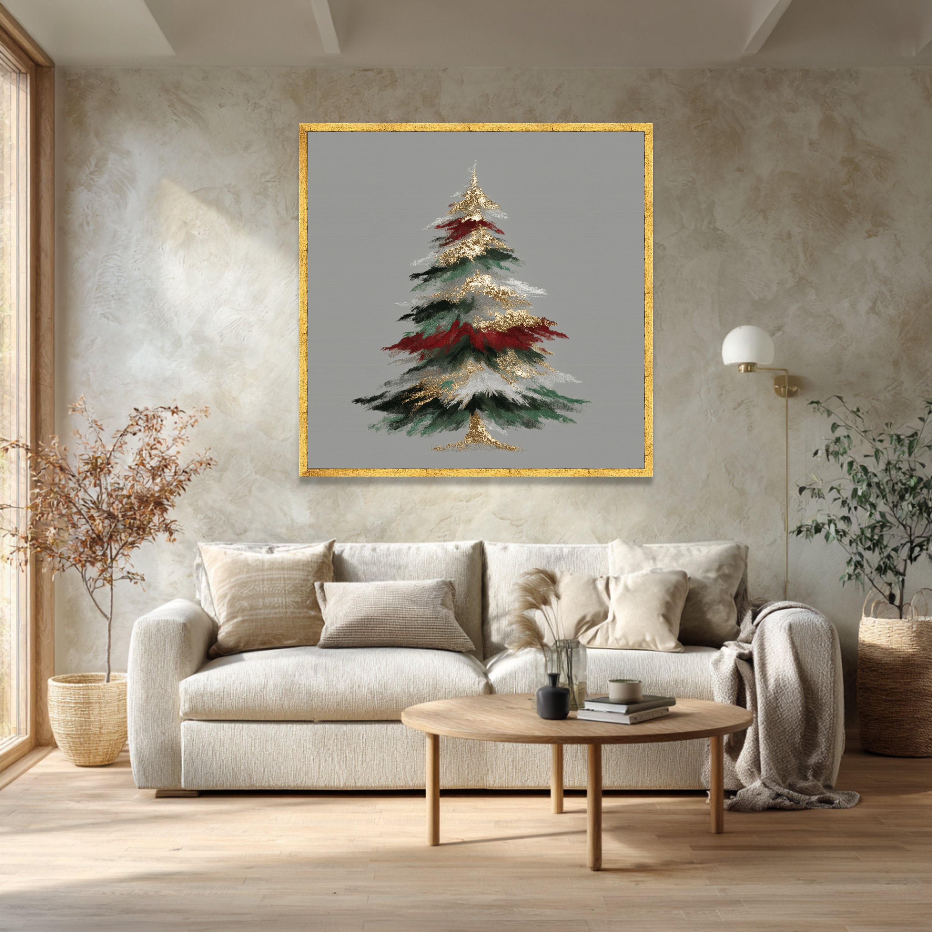 Abstract Christmas Tree Canvas Print, Gold Red Pine, Holiday Wall Art ...