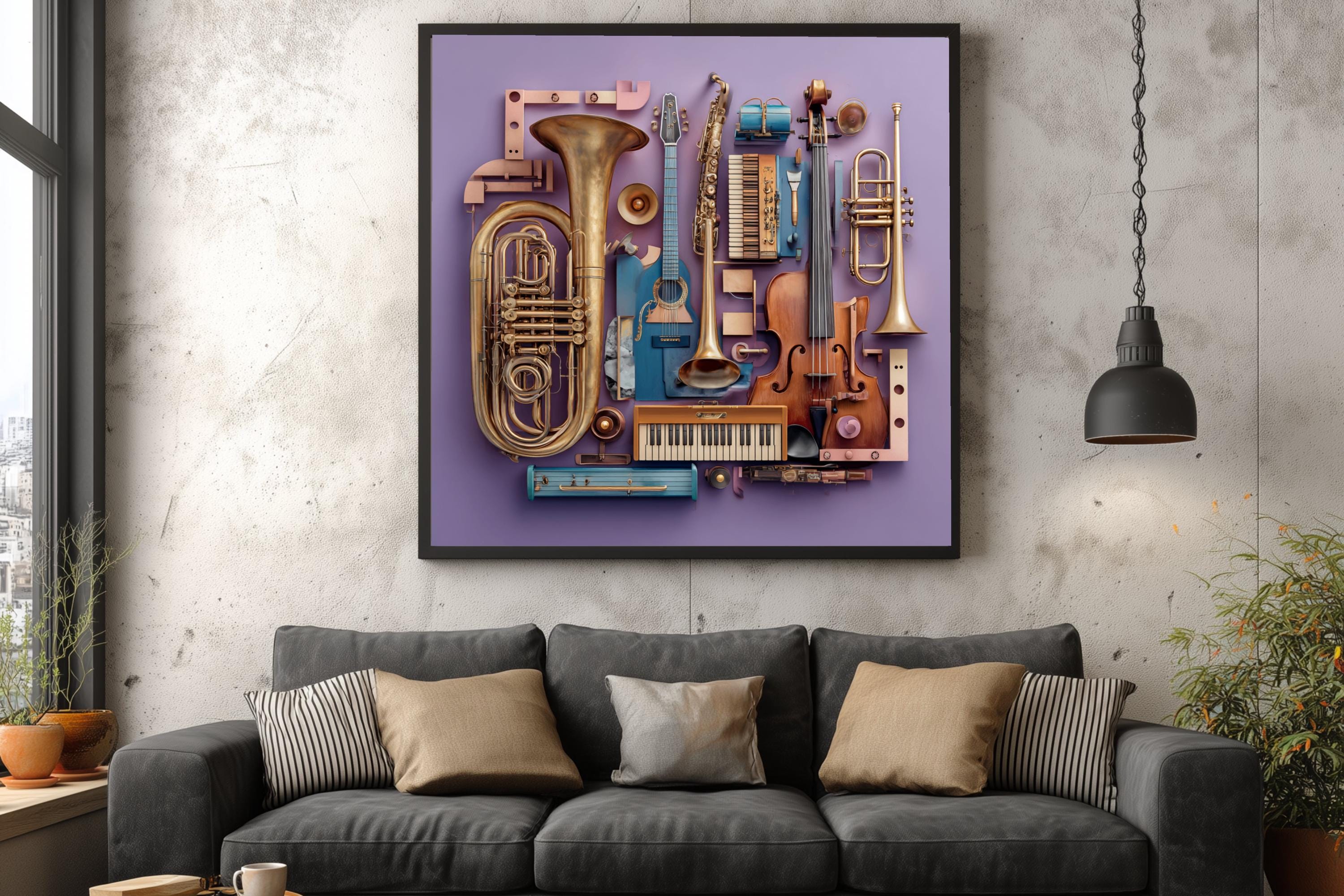 Vintage Musical Instruments Canvas Wall Art, Brass and Wood Instrument ...