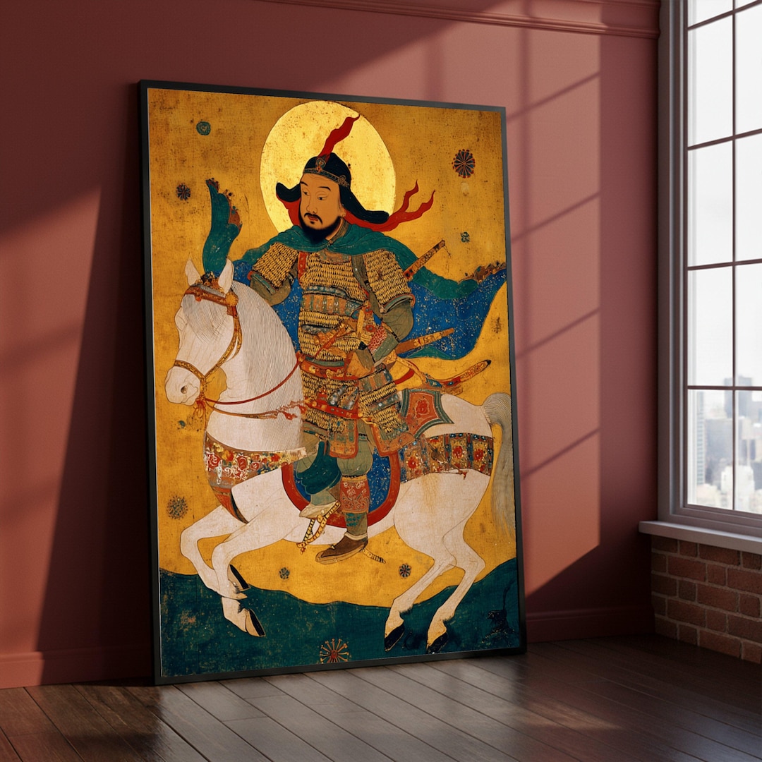 Historical Mongol Warrior on White Horse Canvas, Ancient Asian Armor ...