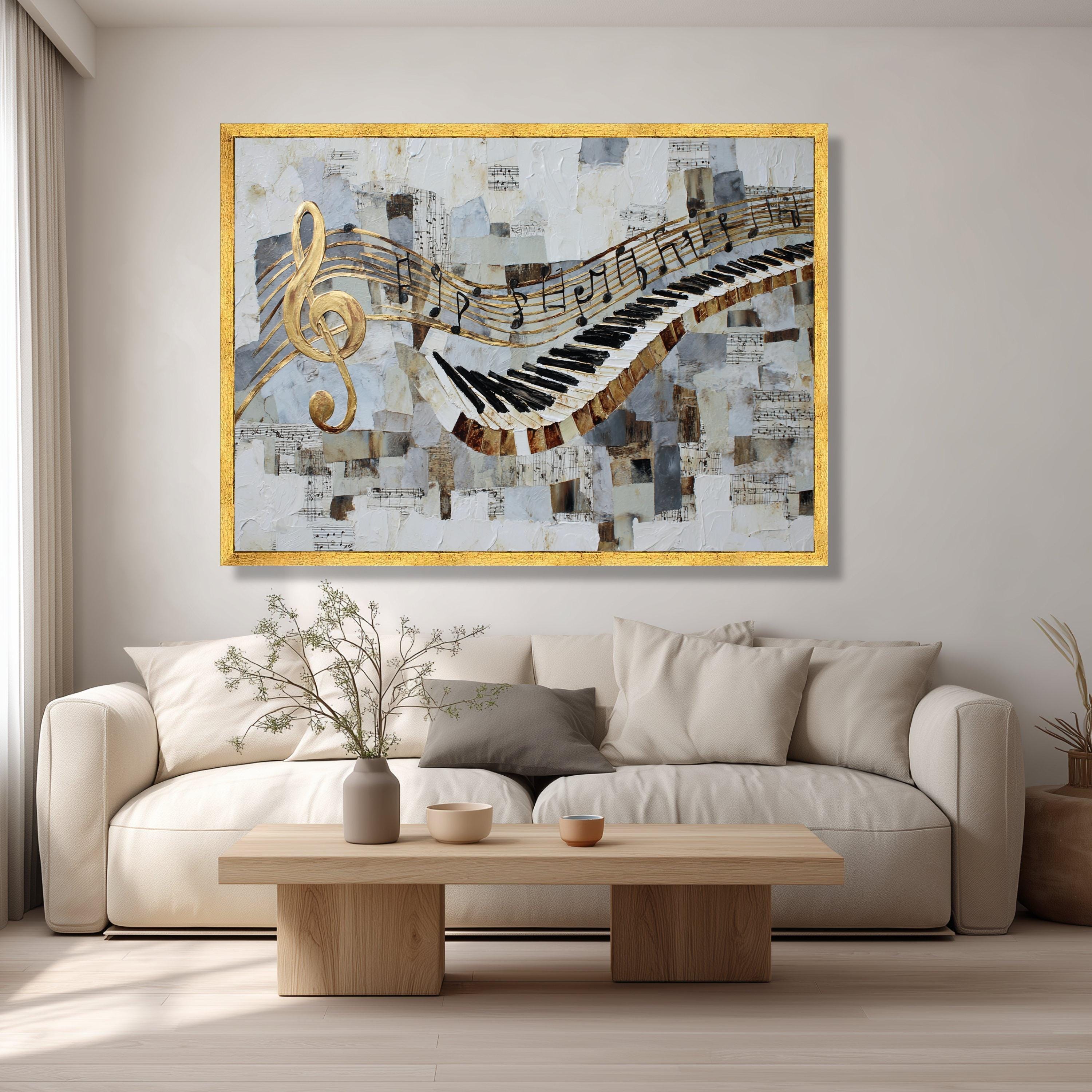Abstract Musical Notes Canvas Wall Art, Gold Treble Clef Design, Piano ...